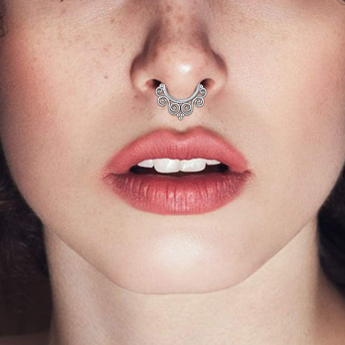 QWALIT Fake Septum Jewelry Faux Septum Rings Hoop Face Septum hoops Surgical Stainless Steel Non Piercing Septum nose Rings for Men Women Silver Black 8mm 10mm