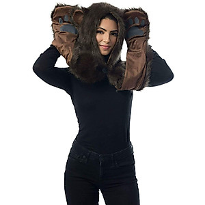 Brown Bear Full Animal Hood Hoodie Hat Faux Fur 3 in 1 Function