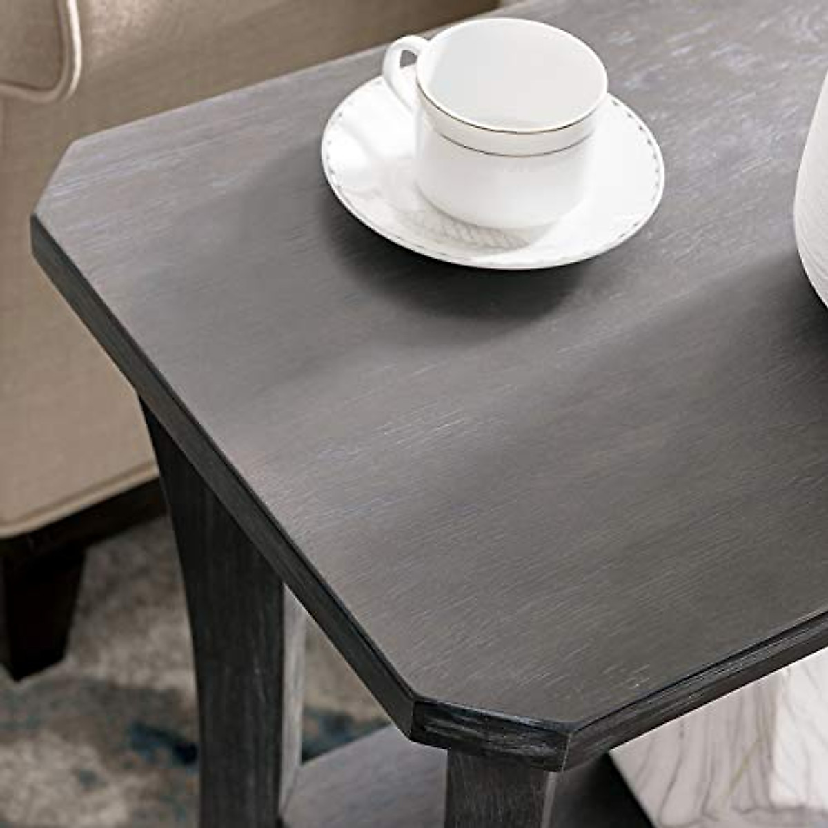 Leick Home 10305-RG Rustic Wire Brushed Driftwood Narrow Side Table with Shelf, Rustic Gray