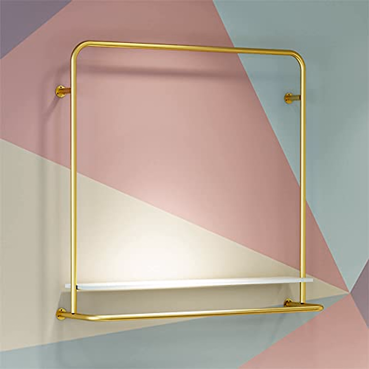 NEOCHY Wall-Mounted Clothes Rail, Clothes Display Rack with Shelves and 2 Rails, Industrial Tube Hangers, Closet Racks/Golden/100Cm