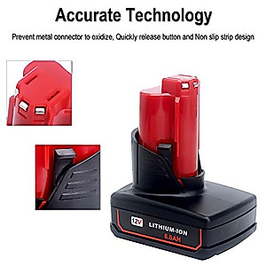 Biswaye 2-Pack 12V Lithium Battery 6.0Ah Compatible with Milwaukee M12 12V Lithium XC Extended Battery 48-11-2460 48-11-2440 48-11-2420 48-11-2411 48-11-2401 48-11-2430 48-11-2412