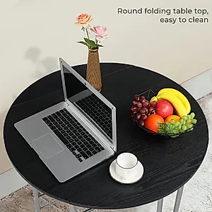 VINGLI 31.5" Drop Leaf Dining Table Set 3 Pieces for Small Space,Small Kitchen Table Set for 2,Round Folding Dining Table with 2 Chairs for Home,Kitchen,Apartment,Silver&Black