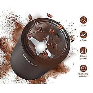 Coffee Grinder with Brush, LINKChef 200W Spice Grinder with Stainless Steel Blade for Seed Bean Nut Herb Pepper & Grain, Lid Activated Safety Switch, Brown, CG-8420