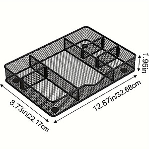 VyGrow Desk Drawer Organizer Tray, Metal Mesh Drawer Organizers Office, 6 Adjustable Compartment, Desk Organizer Tray for Home Office 12.87x8.73x1.96 inch, Black, 1 Pack