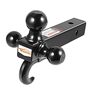 Towever 84181 Class 3/4 Trailer Hitch Tri Ball Mount with Hook (Black, Hollow Shank), for Pickup Truck Tow Hitch Receiver