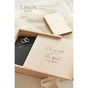 Ling's Moment Handcrafted Vow Books, Wedding Vows Book His and Her Rustic Wood Vow Book Set of 2,Vow Renewal Notebook Booklet Journal Keepsake with Wooden Box
