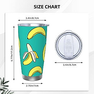 DITXIT Bananas On Green 20oz Tumbler Stainless Steel Vacuum Insulated Coffee Travel Mug, Durable Insulated Coffee Travel Mug with Splash-Proof Lid Metal Straw and Brush Thermal Cup for Outdoor