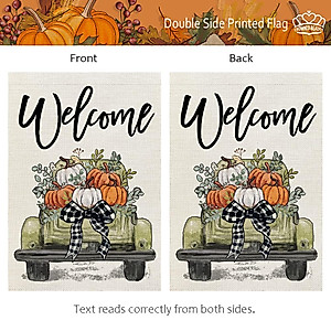 CROWNED BEAUTY Fall Garden Flag 12x18 Inch Double Sided for Outside Burlap Pumpkin Truck Small Seasonal Autumn Yard Decoration