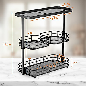 VITVITI 3 Tier Bathroom Organizer Countertop, Metal Wire Bathroom Counter Vanity Organizer Storage, Mesh Bathroom Sink Kitchen Shelf Rack with 360 Rotating Basket, Black