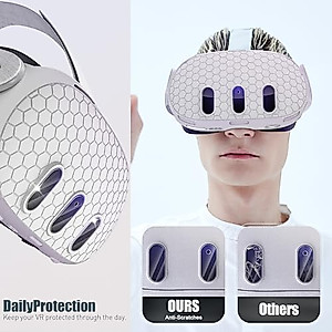 Orzero Soft Silicone Headset Cover Compatible for Quest 3, with 2 Sets 6 Packs Tempered Glass Camera Lens Protector Anti-Drop Strong Protection VR Gaming Accessories - White