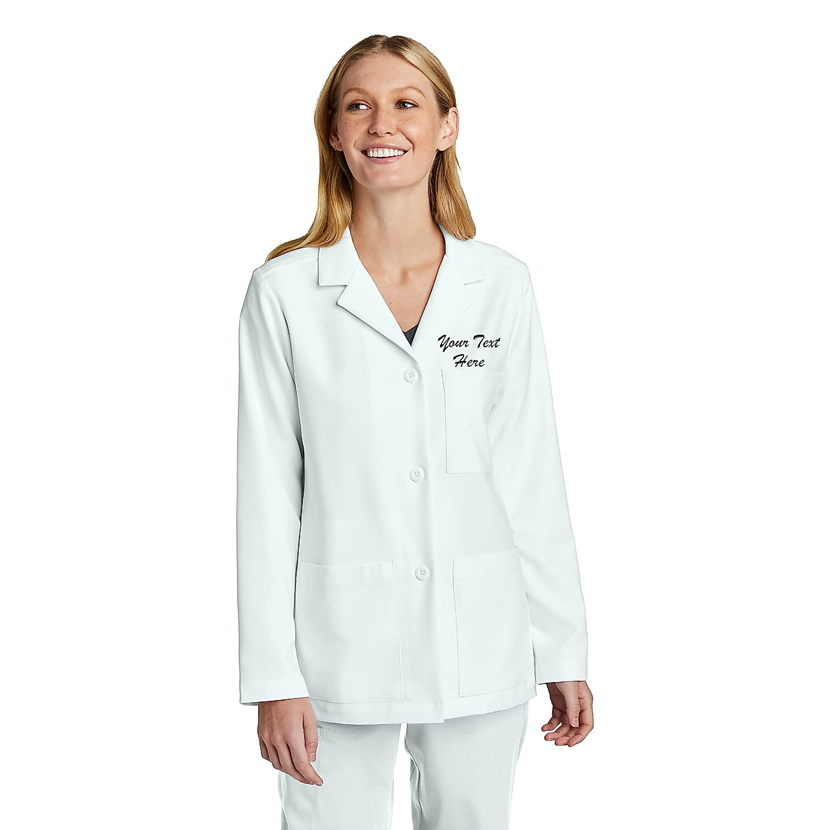 Custom Embroidered Womens Medical Laboratory Coats - Add Your Name or Text - Long Sleeve 3-Pocket Consultation Coats