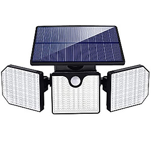 Ambaret Security Solar Lights Outdoor, 3 Head Motion Sensor Detected Lights Adjustable 230 LED 1200LM Flood Lights Outdoor Spotlights 360° Rotatable IP65 Waterproof for Yard Garden Garage Patio