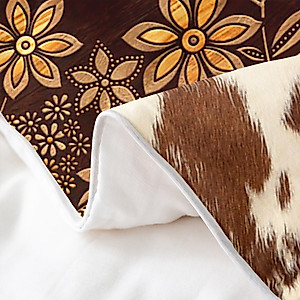 Cow Fur Print 100% Cotton Duvet Cover Brown White Cowhide Comforter Cover King Size Old Fashioned Floral Bedding Sets Southwest Western Style Bed Sets Wild Animal Hair Fur Pattern Quilt Cover,3Pcs