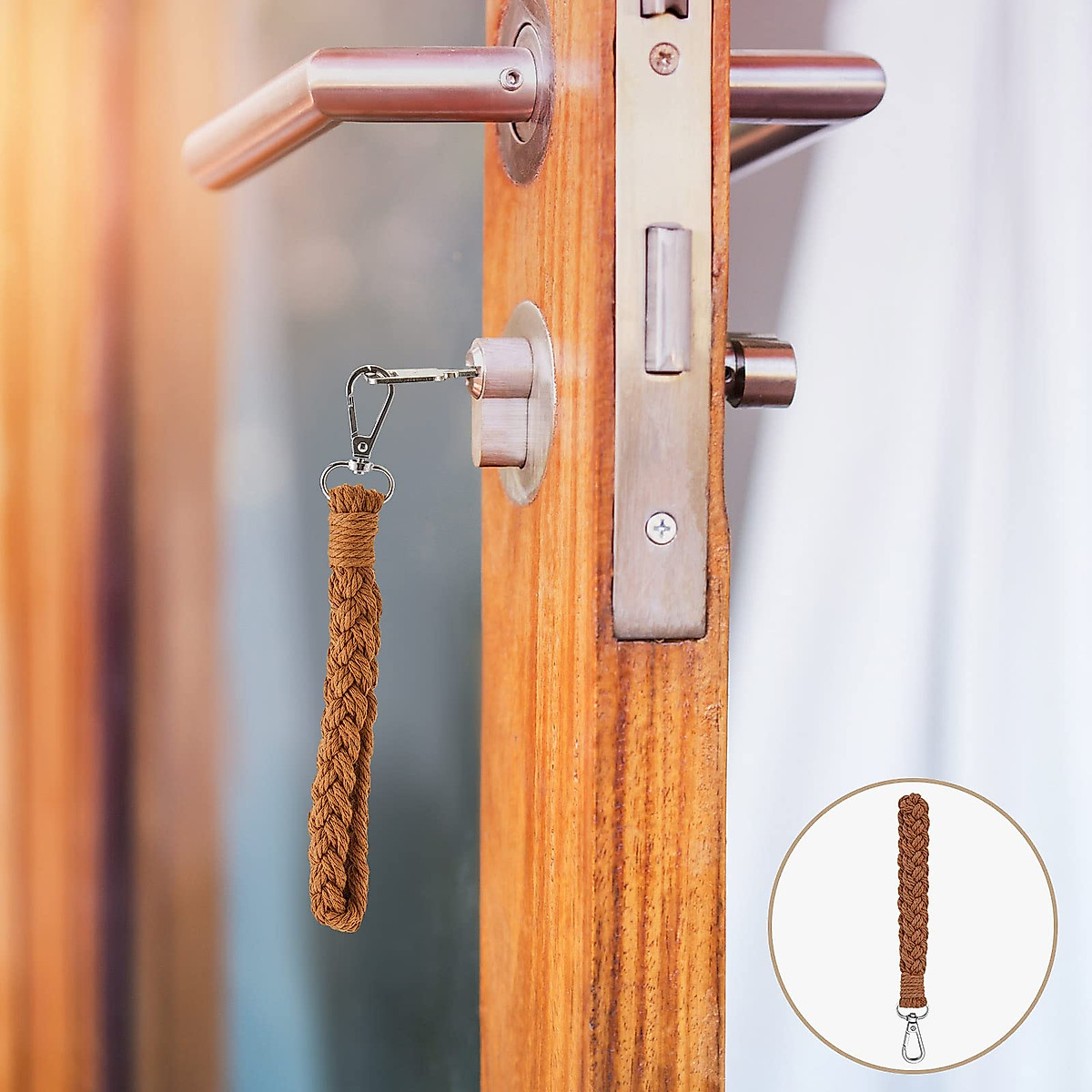 5 Pieces Boho Macrame Keychain Handmade Wristlet Bracelet Keychain Colorful Braided Wristlet Keychain Wrist Lanyard Women's Keyrings Keychains