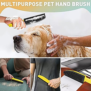 Sunally Rubber Broom Pet Hair Remover, Fur Remover Broom with Squeegee for Fluff Carpet, Hardwood Floor, Tile, Window, Black Yellow, includes Portable Lint Remover Brush and Broom Holder