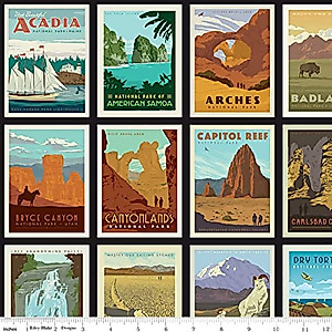Riley Blake National Parks Posters 23”x43” Panel with Black Borders, Quilting, Apparel and Home Decor Fabric