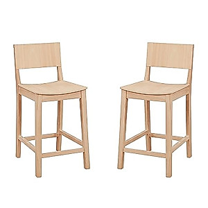 Linon Unfinished Benton Solid Rubberwood MidCentury Stool Set of 2, Counter Height