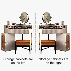 Lartis Storage Dresser Makeup Stool Set, Dresser, 1 Storage Drawer, 1 high Storage Storage Pull Cabinet, 360 °rotatable Makeup Mirror, ash Wood Makeup Stool