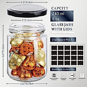 Folinstall 8 oz Small Glass Jars with Airtight Lids, 20 Pcs Empty Candle Jars for Candle Making, Glass Food Storage Jars for Spices, Honey, Jam, Candy, Cookies, Pudding, Yogurt, Dessert