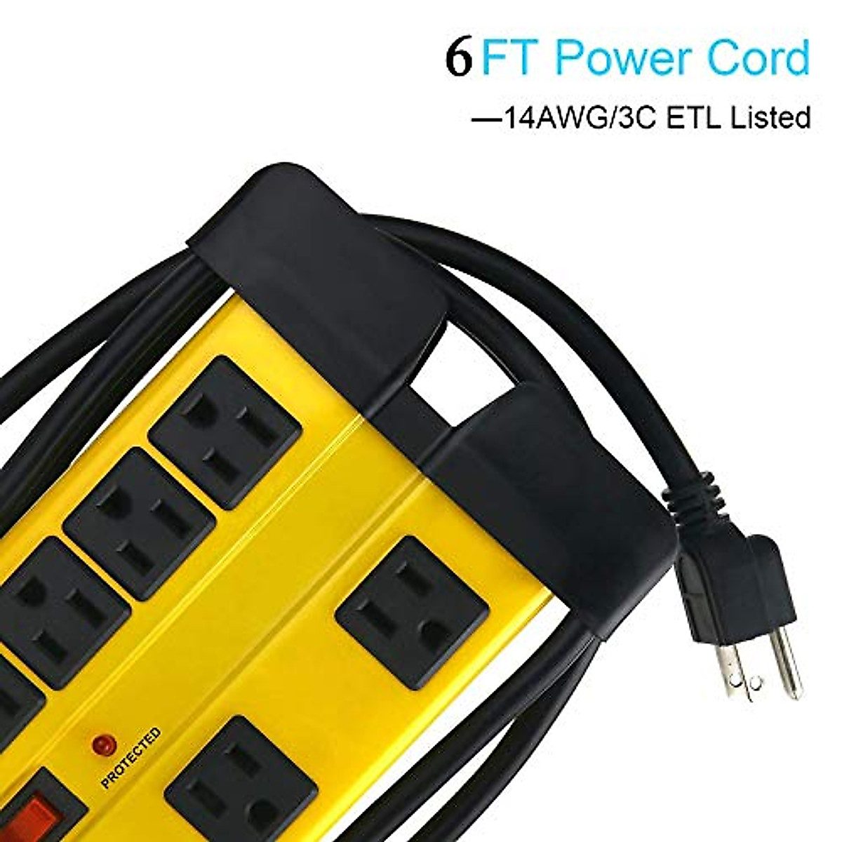 CCCEI Heavy Duty Power Strip Surge Protector for Appliances, 8 Outlet Workshop Power Strip with 1200 Joules Surge, Metal Power Strip with 6FT Extension Cord and Wide Spaced, Yellow