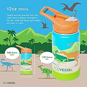 EcoVessel FROST Stainless Steel Kids Water Bottle with Straw Lid, Leak Proof Bottle with Carry Handle & Bottle Bumper, Kids Water Bottle For School - 12oz (Unicorn)