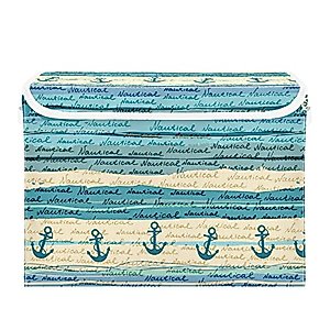 DOMIKING Nautical Large Storage Bin with Lid Collapsible Shelf Baskets Box with Handles Storage Cube for Clothes Toy Gift Storage