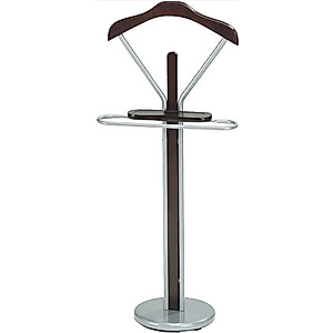 InRoom Designs Kings Brand Silver/Walnut Finish Wood & Metal Suit Valet Rack Stand Organizer,