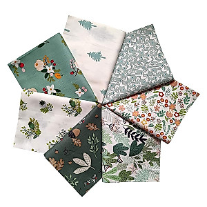 Qililandiy 7 Pcs Green Floral Fat Quarters Fabric Bundles Quilting Fabric Bundle Patchwork for Sewing Quilting and Crafting (18x22 inch)