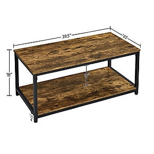 Yaheetech 2-Tier Coffee Table, Industrial Wood Coffee Table with Storage Shelf for Living Room, Rectangle Side End Table with Metal Frame, Rustic Brown