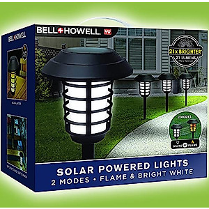 Bell + Howell Smart Solar XL Pathway Lights 2-in-1, Bright White & Flickering Flame Solar Torches Waterproof Outdoor Lighting Landscape Lights Dusk to Dawn Auto On/Off for Garden Patio Yard, 8 PACK
