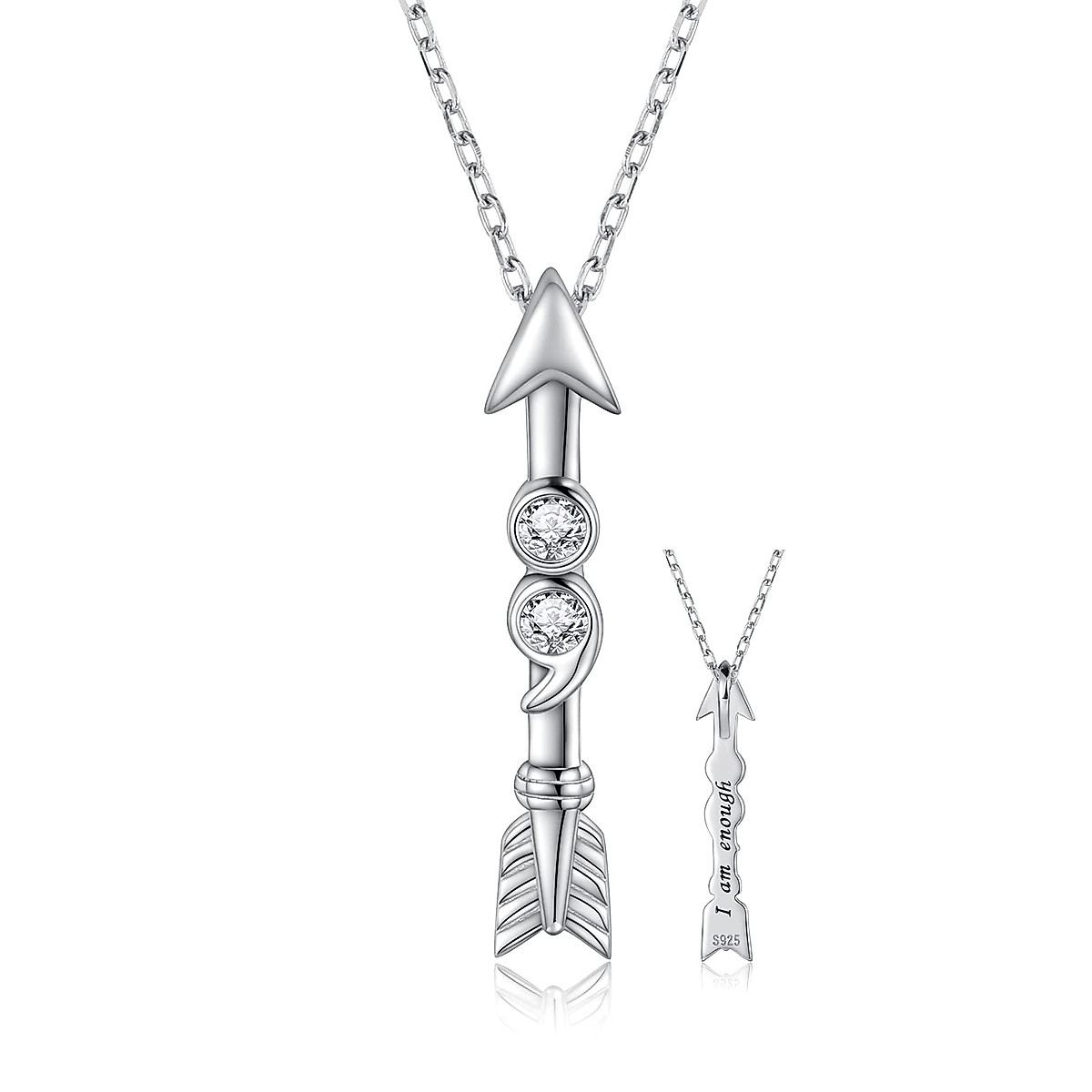 I am enough Semicolon Necklace 925 Sterling Silver Inspirational Arrow Pendant Mental Health Jewelry for Women