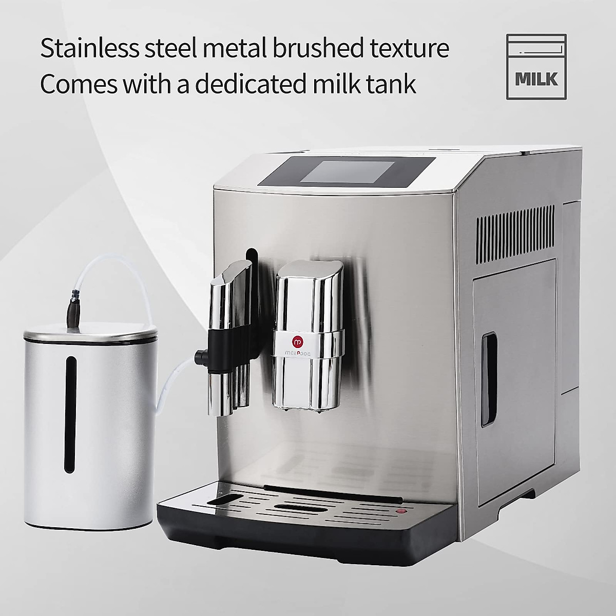 Mcilpoog WS-S7 Fully Automatic Espresso Coffee Machine, Silver Full Metal, Super Automatic Espresso Machine with Milk, Americano, Latte, Cappuccino, Hot Water