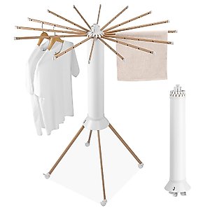 LORAK Clothes Drying Rack Foldable, Collapsible Laundry Drying Rack, Four-Casters, Space-Saving Hanger with 16 Adjustable Poles, 70 lbs LR01
