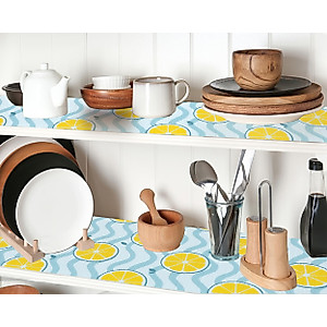 Shelf Liner for Kitchen Cabinets 15 Inch Wide X 20 Ft Non Adhesive Cabinet Drawer Liners for Shelves Non Slip Waterproof Lemon Printed Mat for Closet Bathroom Pantry Cupboard Refrigerator