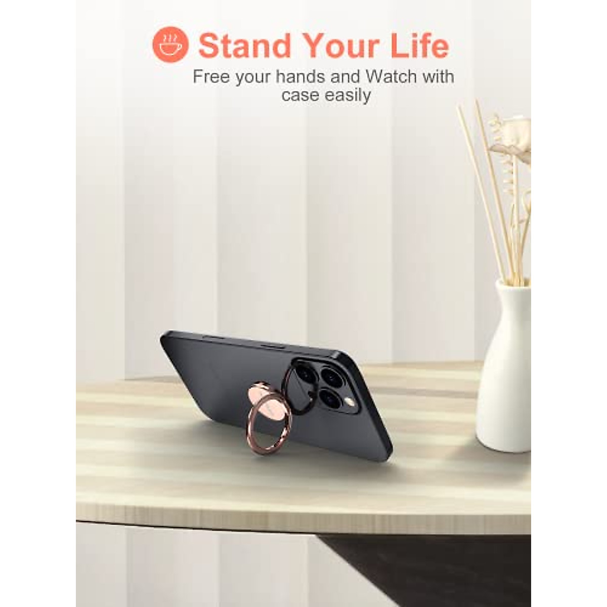 Invoibler Cell Phone Ring Holder Finger Kickstand, Adjustable Polished Metal Phone Grips Work for Magnetic Car Mount, Compatible with iPhone, Samsung, All Smartphone