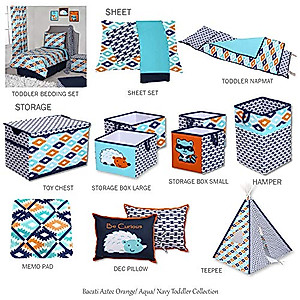 Bacati Liam Aztec Kilim Cotton Percale Crib/Toddler Bed Fitted Sheets 2 Piece, Aqua/Orange/Navy