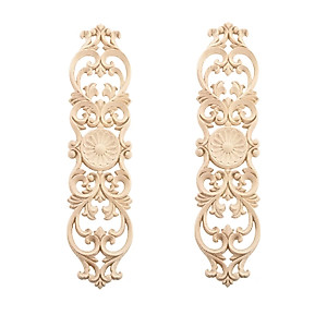 MUXSAM Wood Onlays Appliques, Long Wooden Carved Overlays Furniture Center Carvings Decals for Cabinet Closet Door Wall Dresser DIY Crafts Project(2-Pack, 40x9cm/15.8"x3.6")