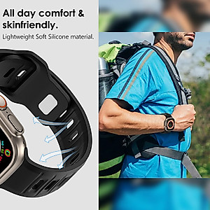 Wingle Sport Bands for Apple Watch Ultra 2 Band 49mm 45mm 44mm 42mm Series 9 8 7 for Men, Soft Silicone Rubber Watch Bands Waterproof Strap for iWatch Ultra/Ultra 2 SE Series 6 5 4 3 2 1, Black/Orange