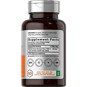 Horbäach Vitamin K2 MK7 100mcg | 250 Softgels | Non-GMO, Gluten Free Supplement