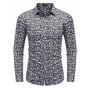 COOFANDY Men's Floral Dress Shirts Long Sleeve Regualr Fit Casual Button Down Shirts Black