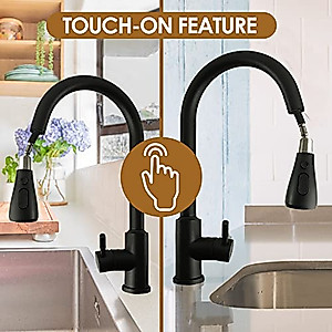 METHODEIGHT Smart Faucet - Single Handle High Arch Stainless Steel Touch Kitchen Faucet with Pull Down Sprayer, Excellent Kitchen Sinks Faucet with Touch Technology, Black