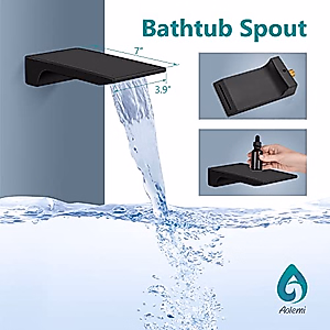 Aolemi Wall Mount Bathtub Faucet Wall Tub Filler Wall Mounted Tub Faucet 3.9" Waterfall Spout with Single Handle Metal Handheld Solid Brass Rough-in Valve,Matte Black