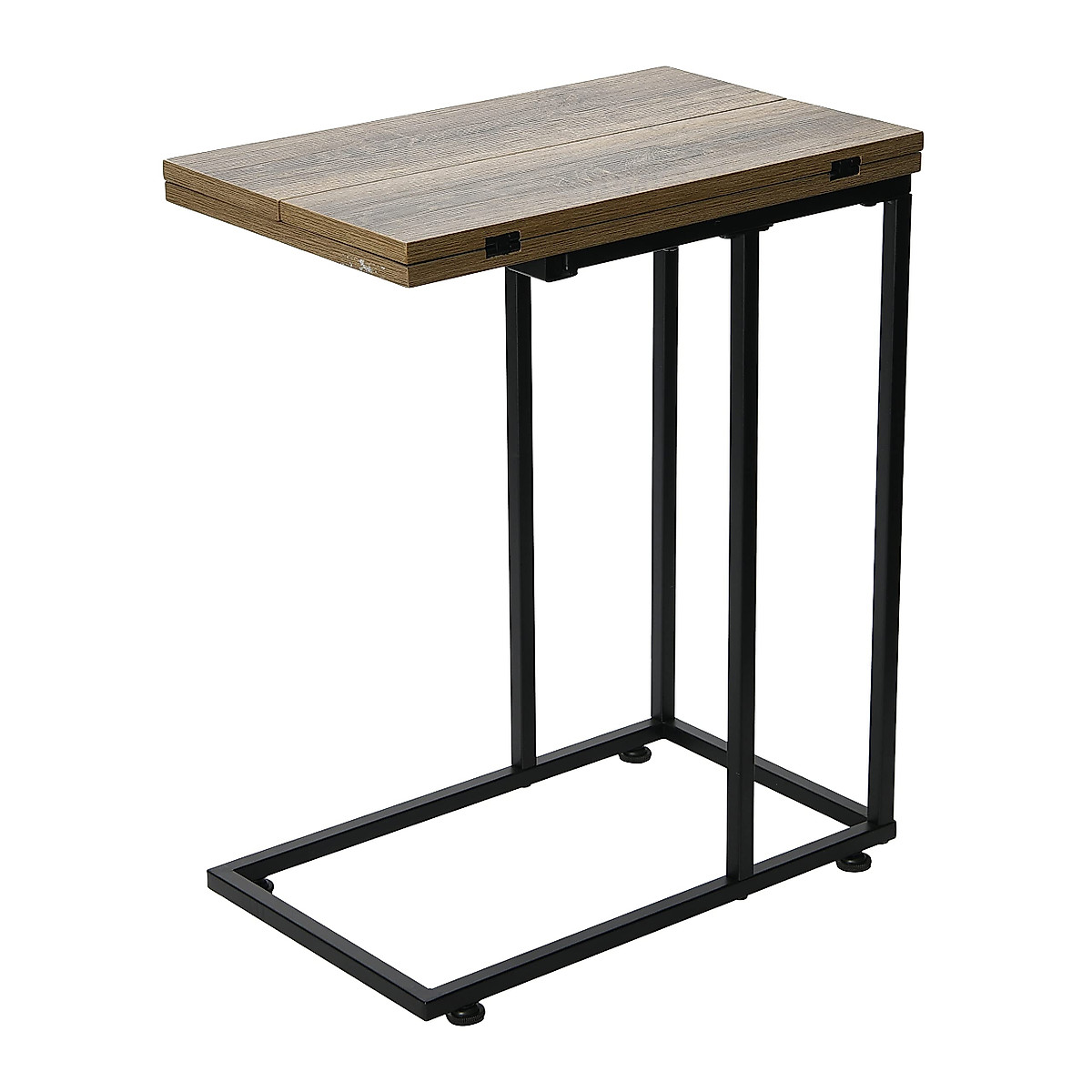 Household Essentials Jamestown Extendable C-Shaped for Accessiblity Side End Table Ashwood Rustic Wood Grain and Black Metal
