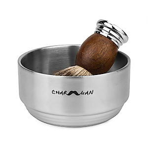 CHARMMAN Stainless Steel Shaving Soap & Cream Bowl with Lid | Three-walls Heat Preservation | Heavy Weight Steel （270g/ 0.59ib