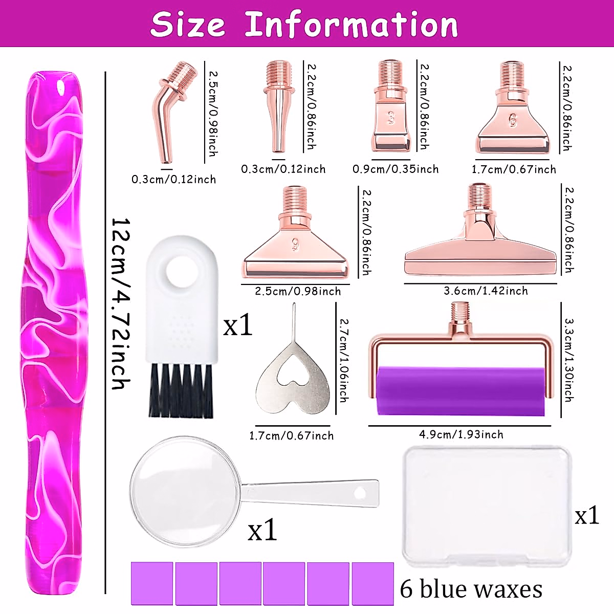 Praise V Do Ergonomic Diamond Painting Art Drill Bead Dot Pen Kit with Screw Steel Silver Metal Tip Nibs Placers Roller Tool Accessories for 5D Diamond Paint Purple