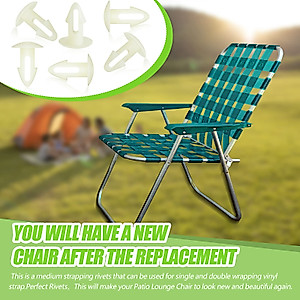 100 Pcs Strapping Rivets 15/64 Inch Hole Patio Strapping Fasteners for Patio Furniture Repair Webbing Lawn Chair Lounge Accessories, 0.66 x 0.48 Inch (White)