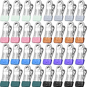 Clothes Pins for Hanging Clothes, 32 Pack Stainless Steel Colored Clothespins for Laundry, Heavy Duty Clothing Pins for Clothes Line, Multipurpose Metal Clips for Clothes, Socks, Towel, Snack, Photo