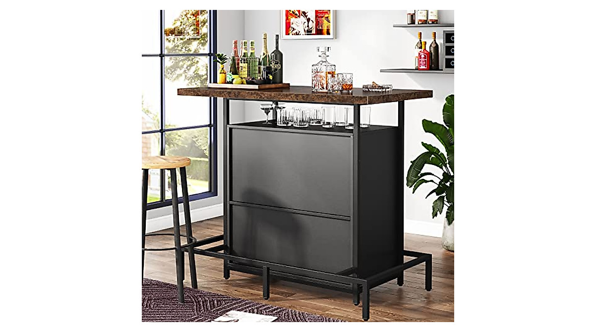 Buy Tribesigns Industrial Home Bar Unit – Vintage Brown