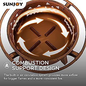 Sunjoy Fire Pit 30 in. Outdoor Wood-Burning Fire Pit, Patio Jack-o-Lantern Motif Round Steel Firepit Large Fire Pits for Outside with Spark Screen and Poker