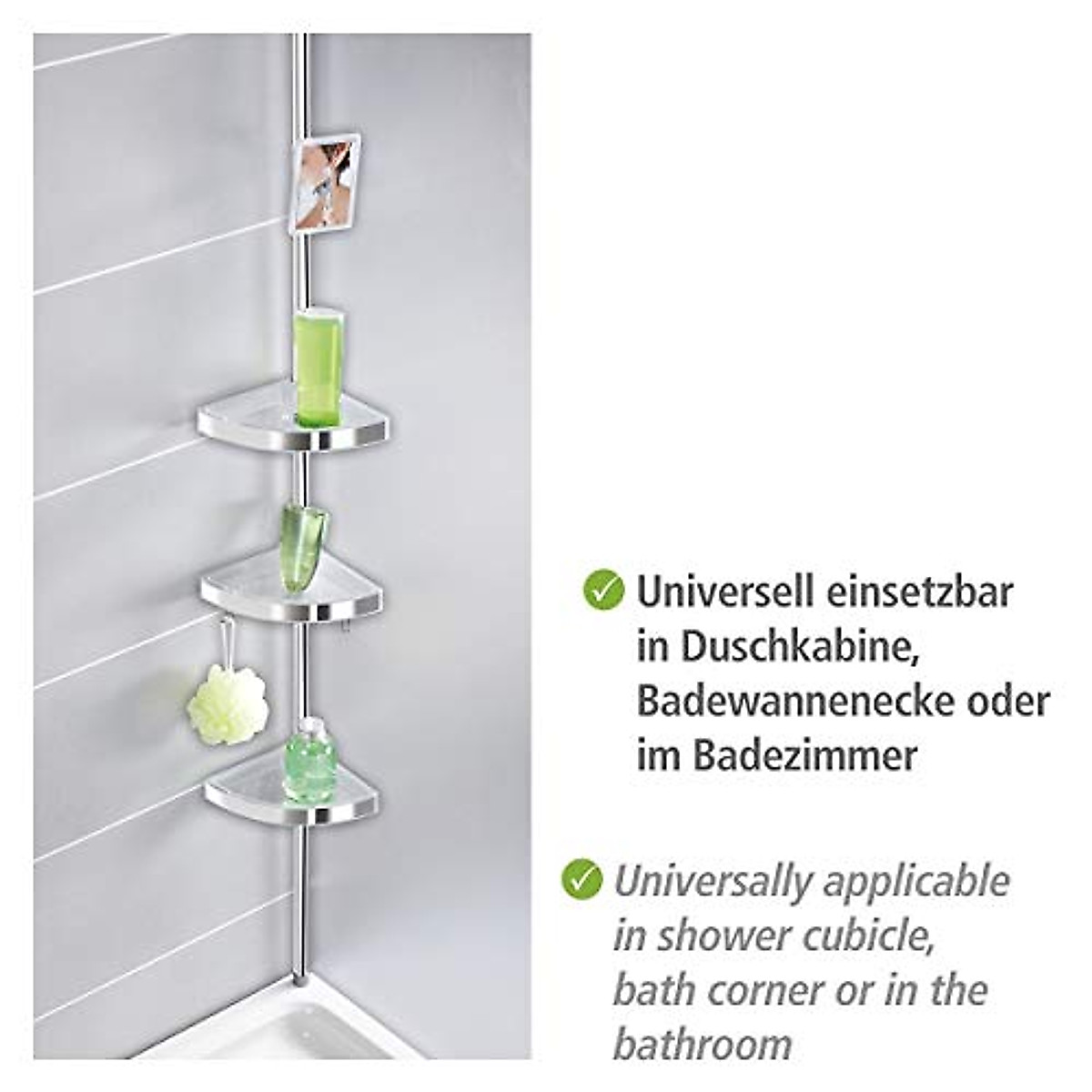 WENKO 22124100 Telescopic Shower Corner Element Premium, 10.8 x 27.6-102.4 x 7.9 inch, Shiny